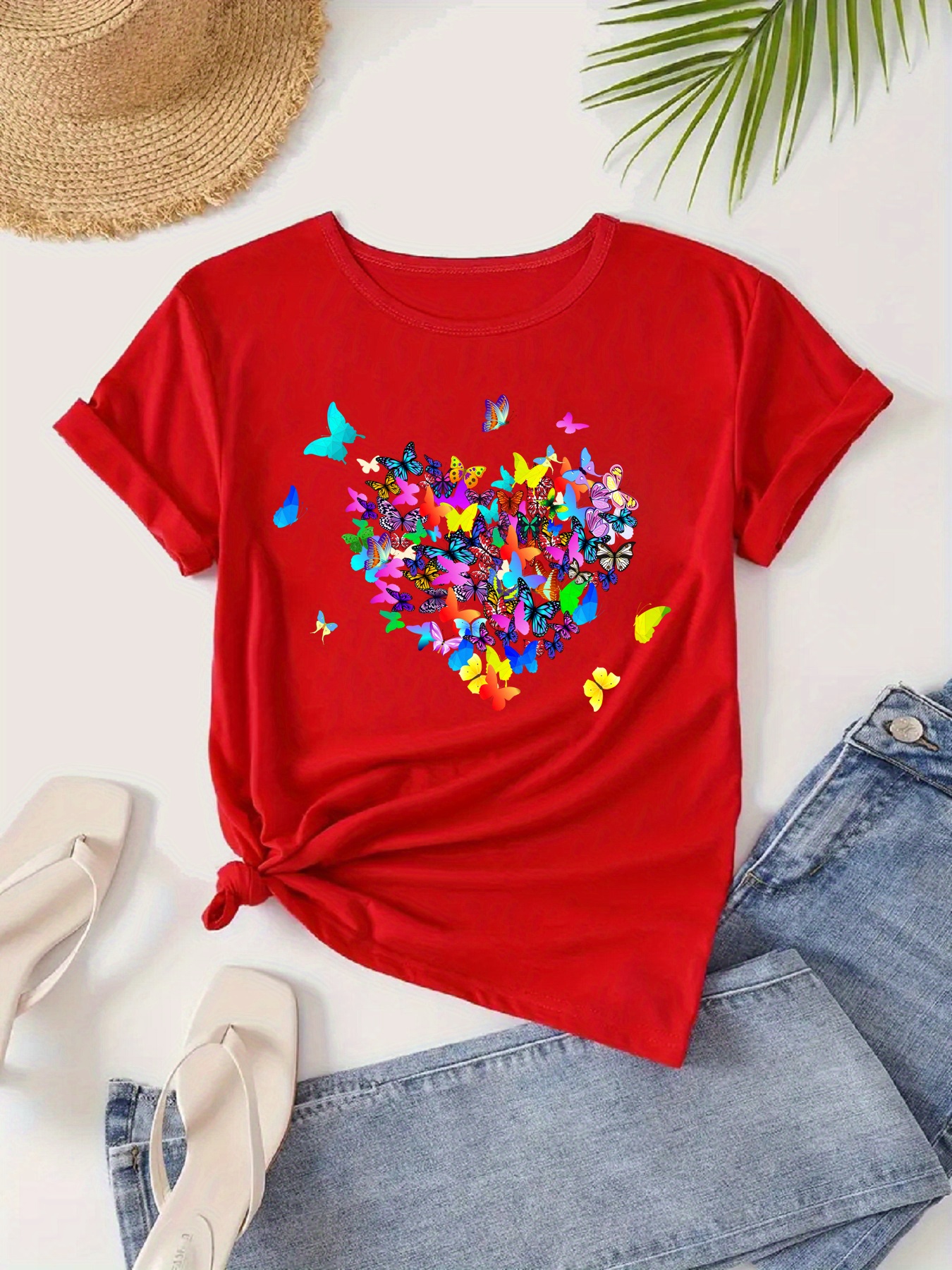 Butterfly Heart Graphic Casual Sports Loose T shirt Round - Temu Australia