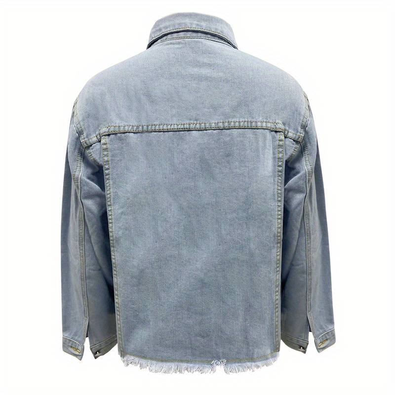 Hem Long Sleeve Oversized Denim Jackets Blue Flap Pocket - Temu Netherlands