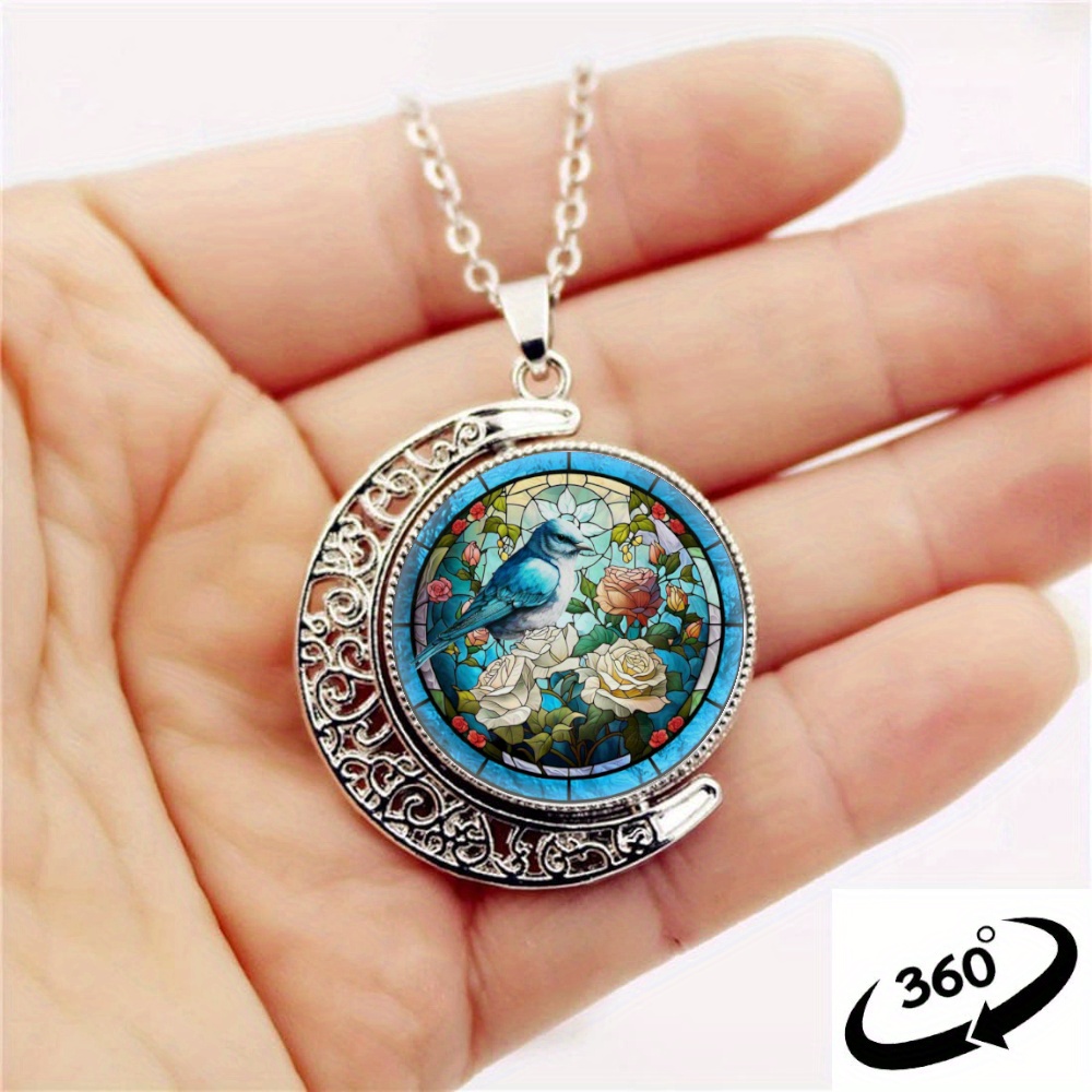 Elegant Fashion Blue Bird Crescent Half Moon 360° Rotating - Temu