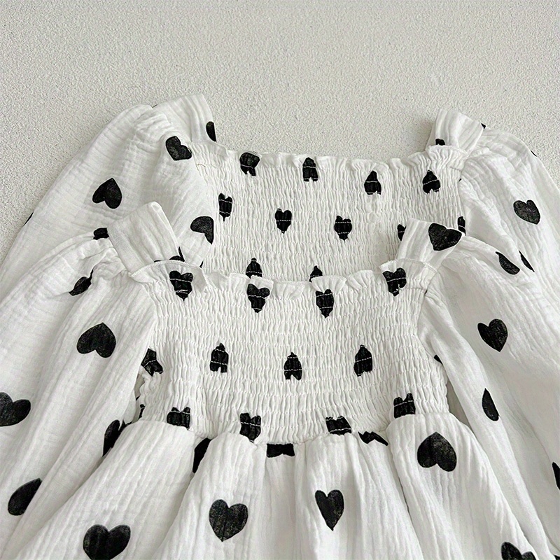 Korean Style Toddler Baby Girl Sweet Square Neck Heart Print - Temu ...