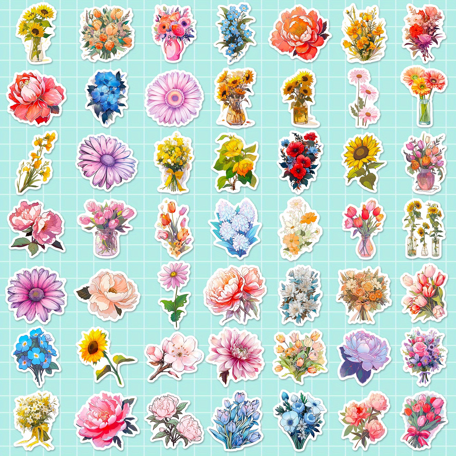 Flower Stickers Pack Waterproof Vinyl Aesthetic Flower - Temu