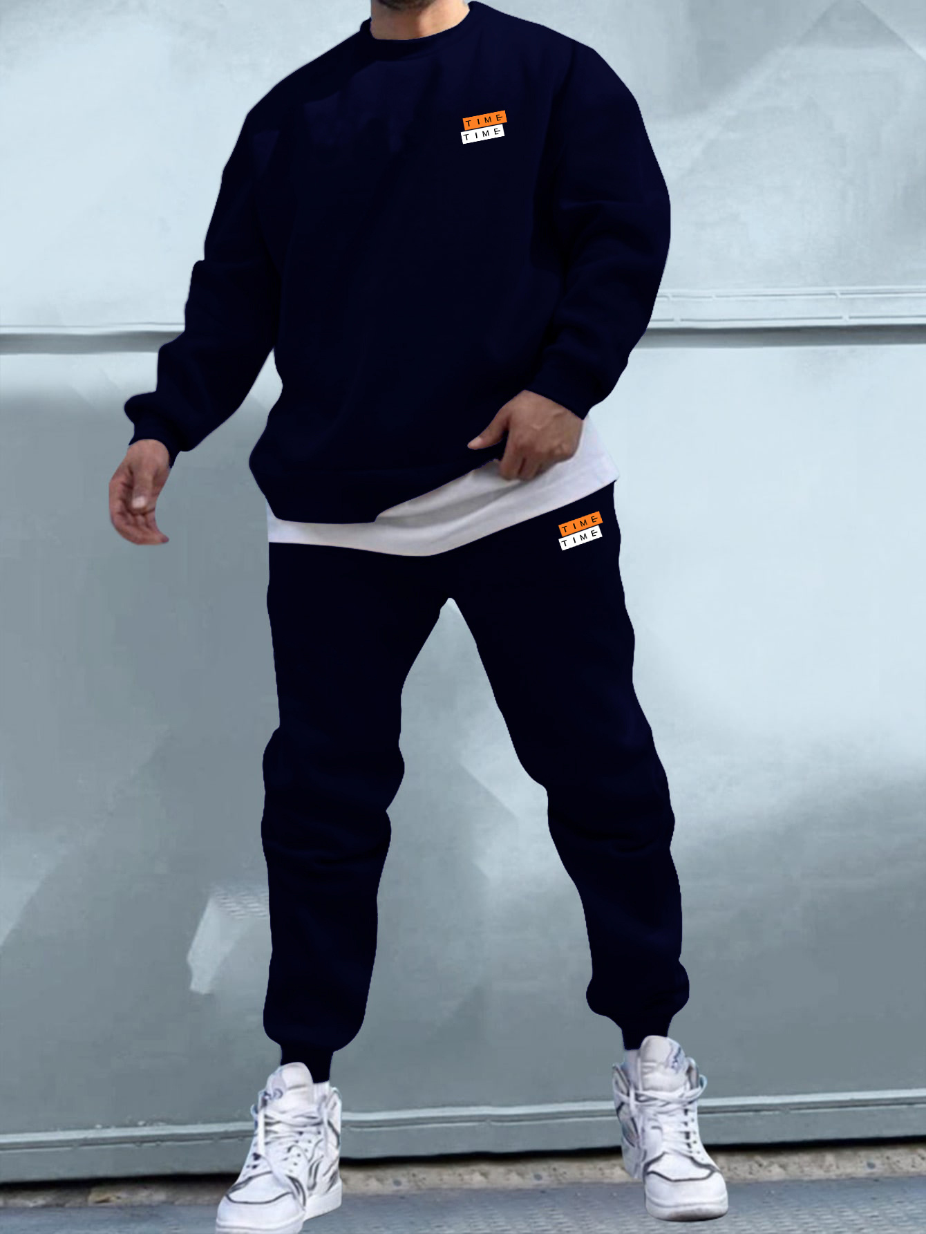 Letter Print Mens 2pcs Outfits Casual Crew Neck Long - Temu Australia