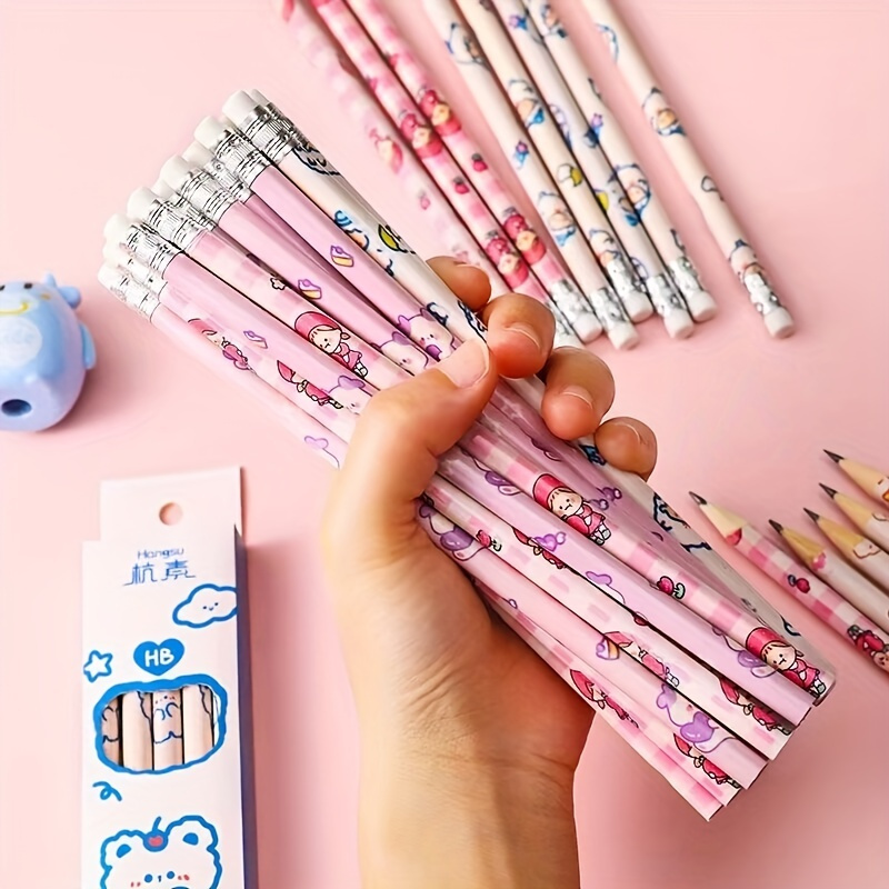 カートゥーンボックス鉛筆小学生用 書き込み 描画 スケッチペン 学生用文房具 消しゴム付きhb鉛筆 10個 Temu Japan
