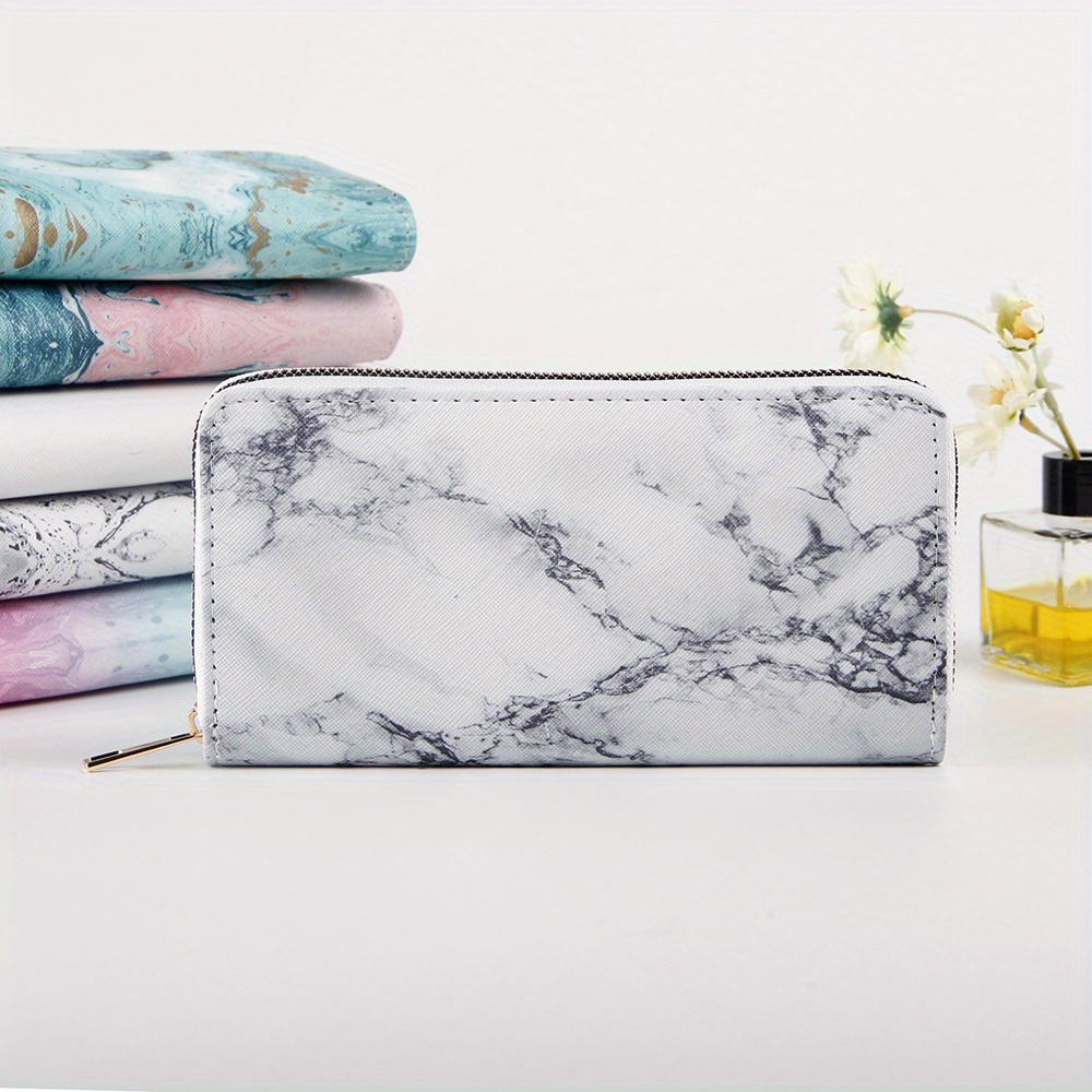 Marble Print Long Wallet Zipper Around Coin Purse Classic - Temu New ...