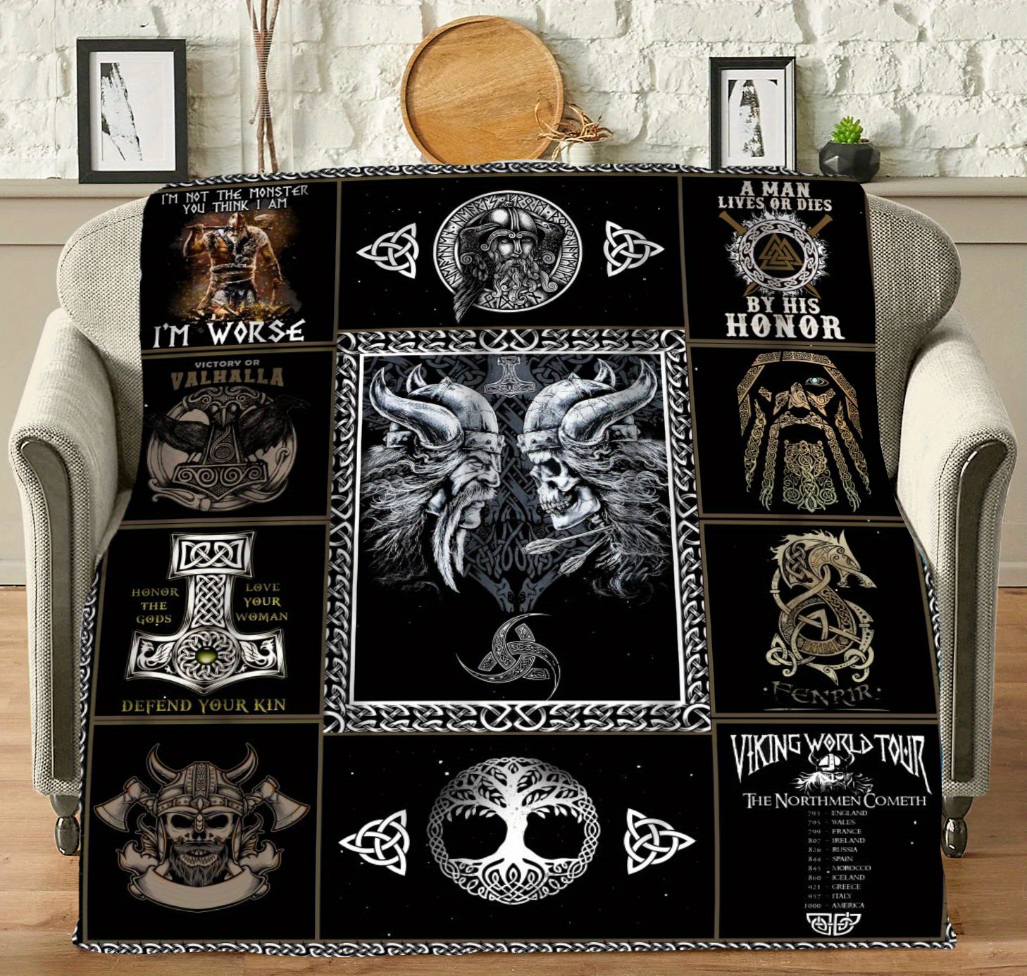 Viking Splicing Print Flannel Blanket Soft Cozy Throw - Temu