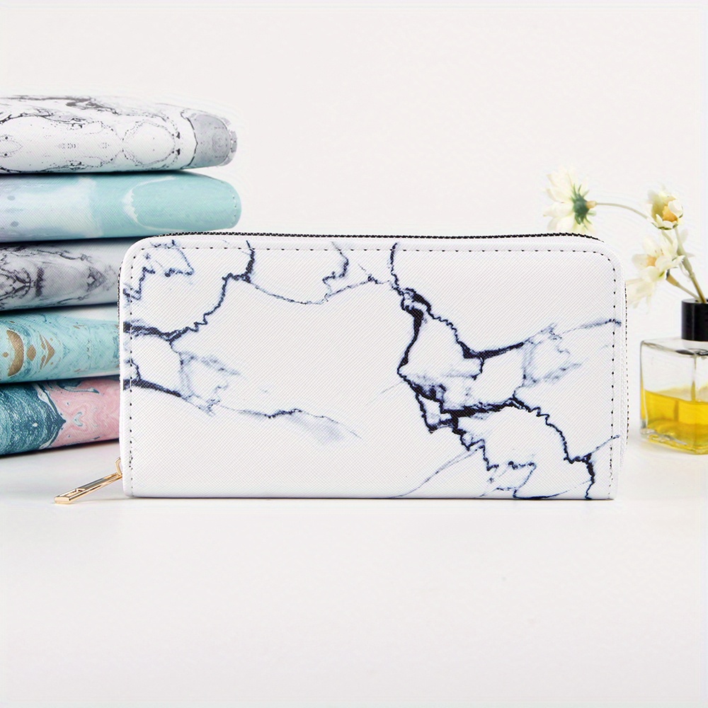 Marble Print Long Wallet Zipper Around Coin Purse Classic - Temu New ...