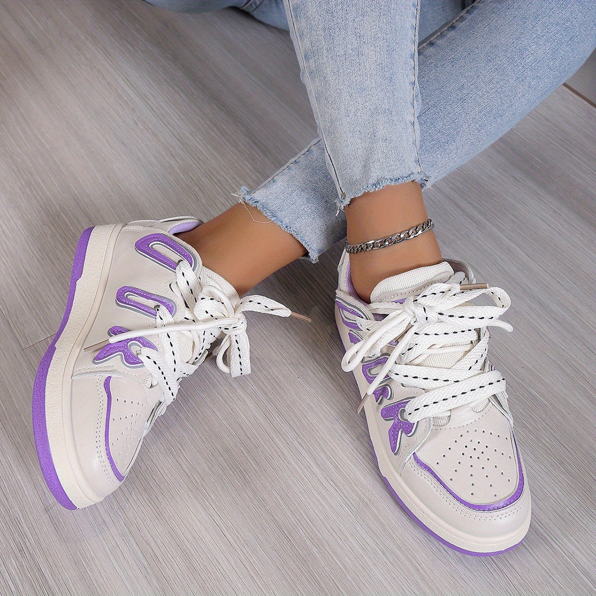 Women' Color Block Skate Shoes Comfortable Lace Low - Temu Canada