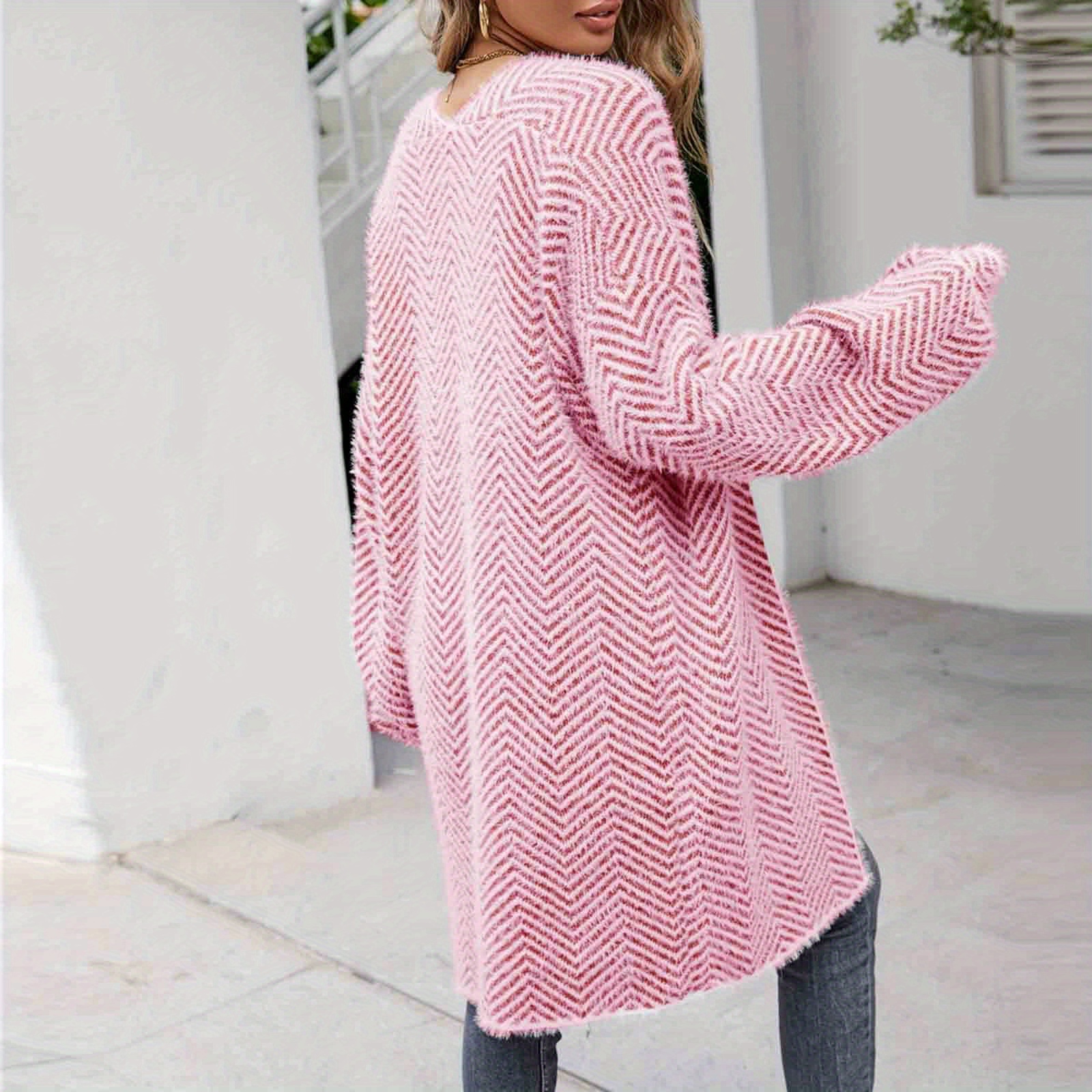 Striped Open Front Knit Cardigan Casual Long Sleeve - Temu Australia