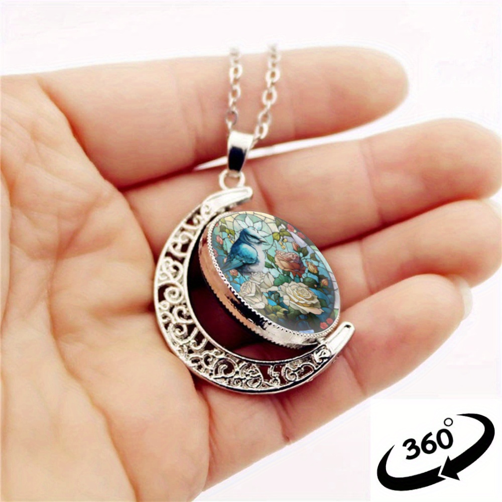 Elegant Fashion Blue Bird Crescent Half Moon 360° Rotating - Temu