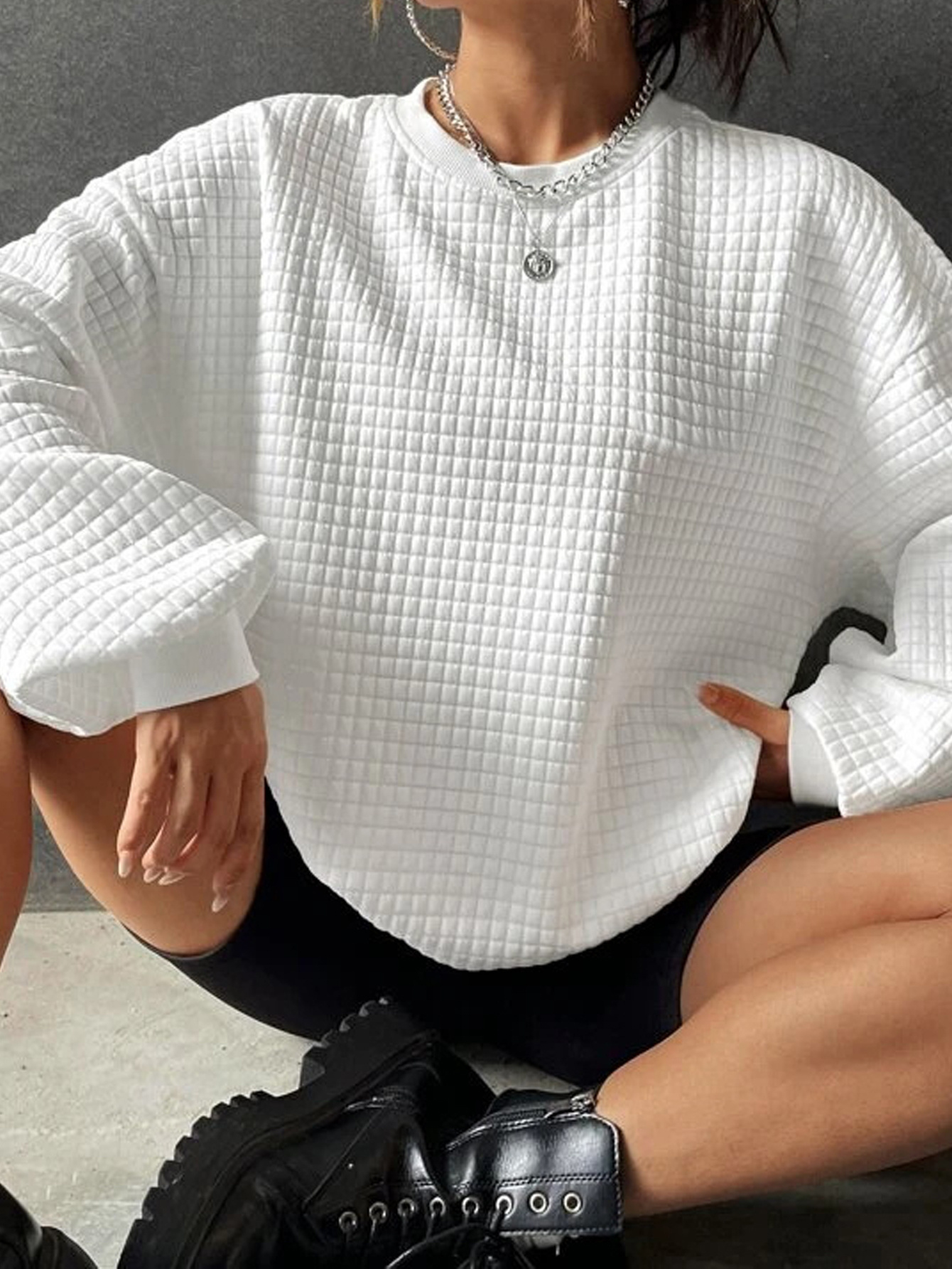 Textured Crew Neck Pullover Sweatshirt Casual Long Sleeve - Temu Portugal