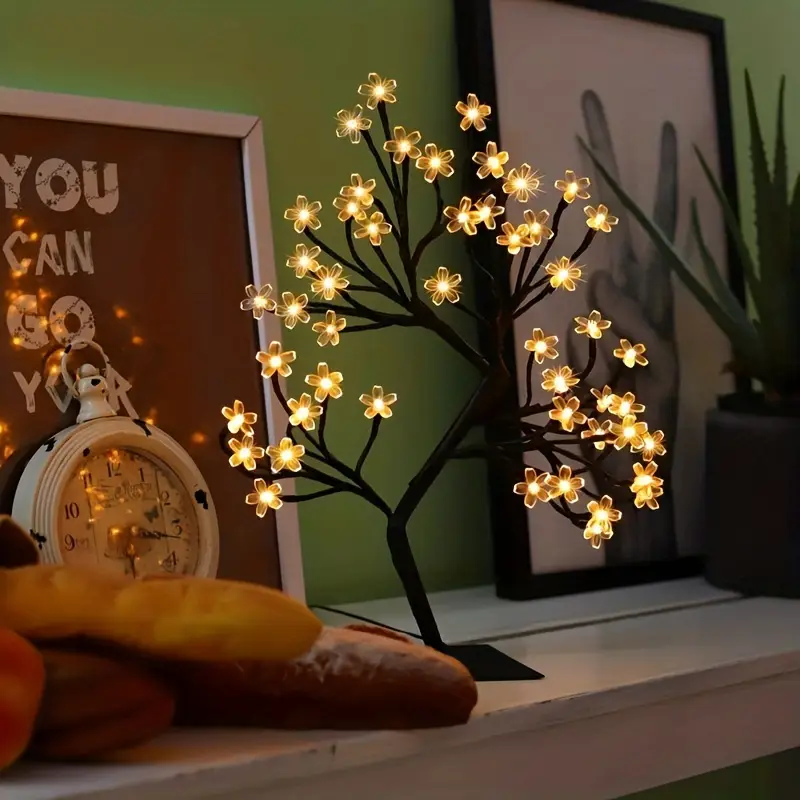 1pc 벚꽃 나무 라이트 Led 실내 방 장식용 나무 라이트 침실 홈 루미너스 시뮬레이션 벚꽃 나무 라이트 Temu