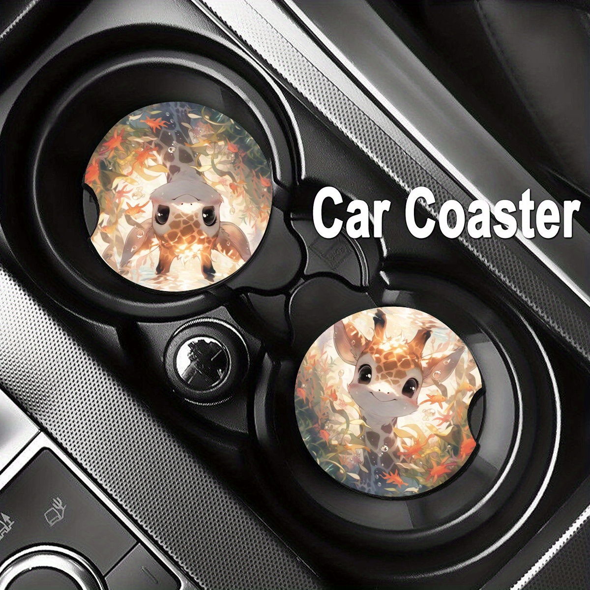 Cute Giraffe Pattern Ceramic Car Coasters Cork Base Finger - Temu New ...