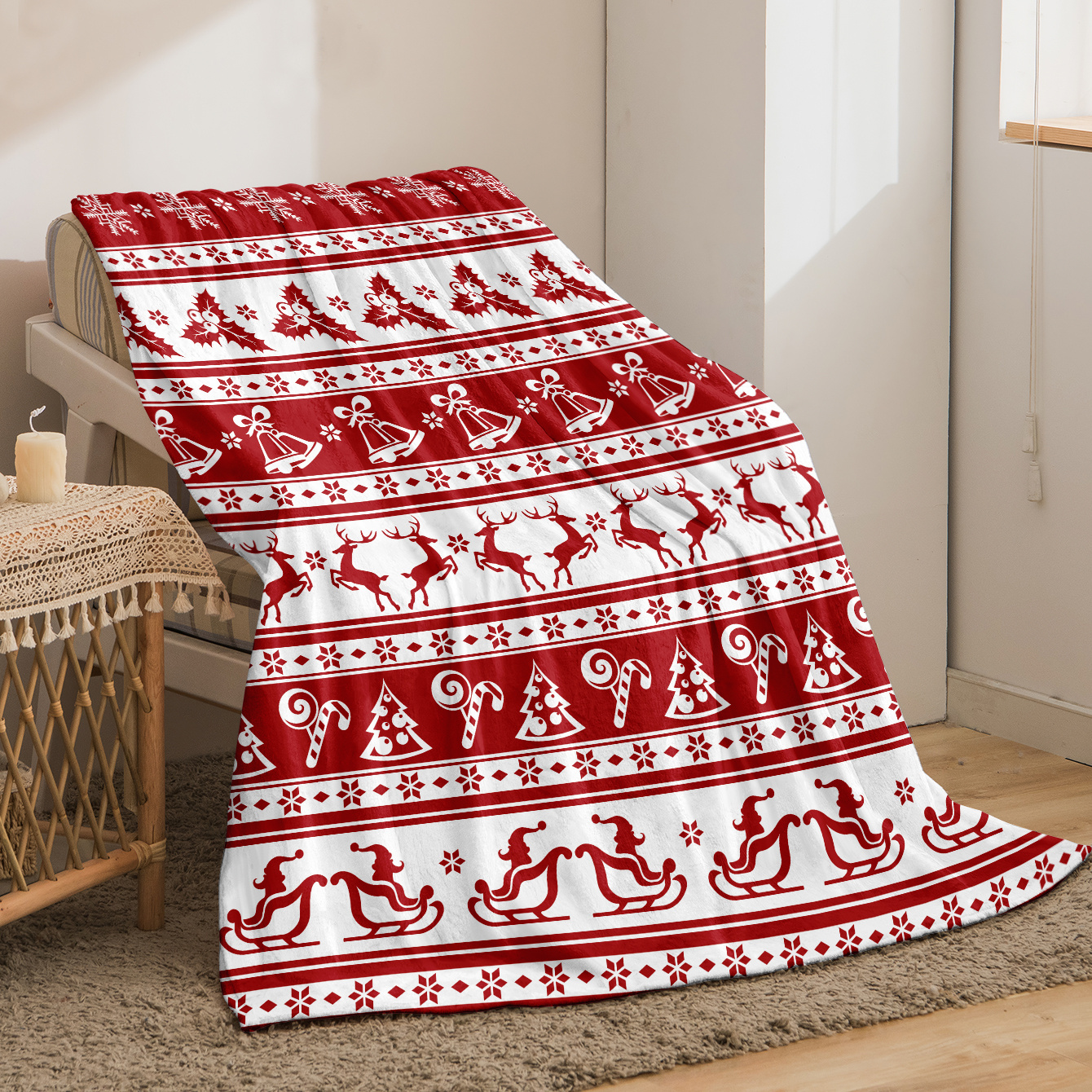 Christmas Element Printed Flannel Blanket Cozy Soft Throw - Temu United