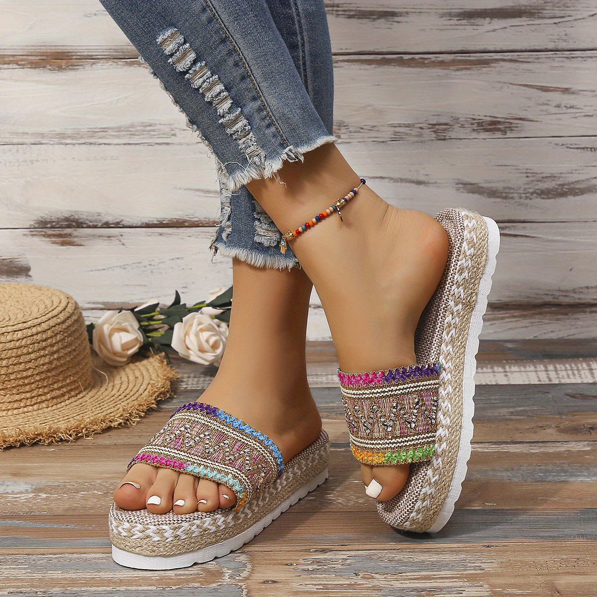 Women's Platform Slide Sandals Boho Style Open Toe Slide - Temu United ...