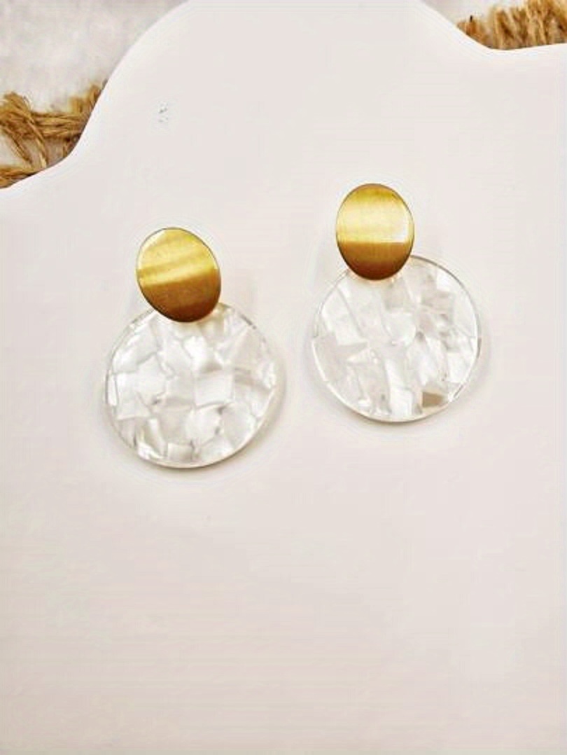 vintage geometric resin earrings golden elegant white shell - Temu Canada