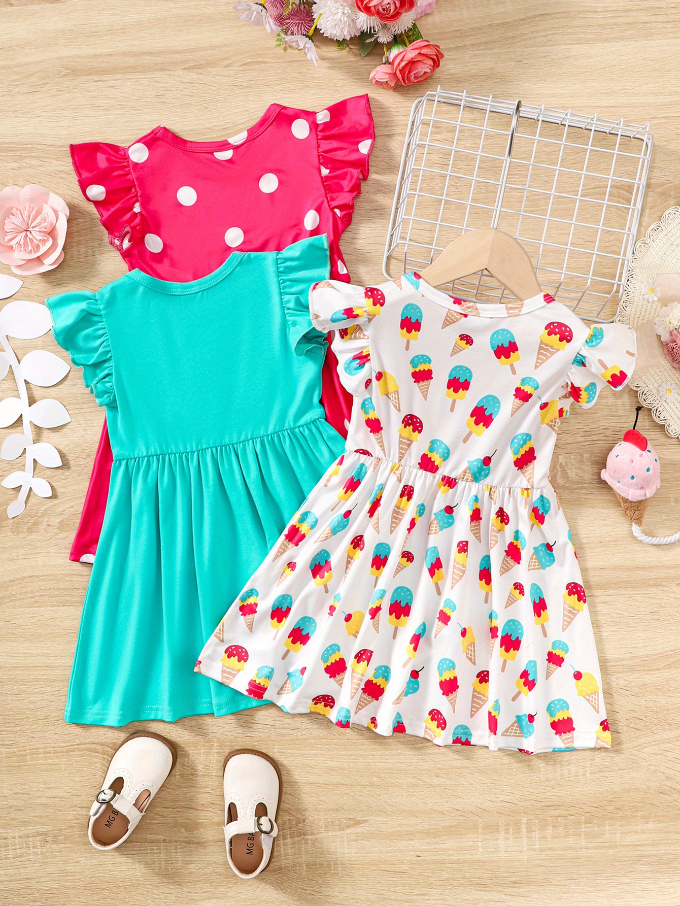 Cute Dresses Little Girls Cartoon Ice Cream/ Polka Dot - Temu Australia