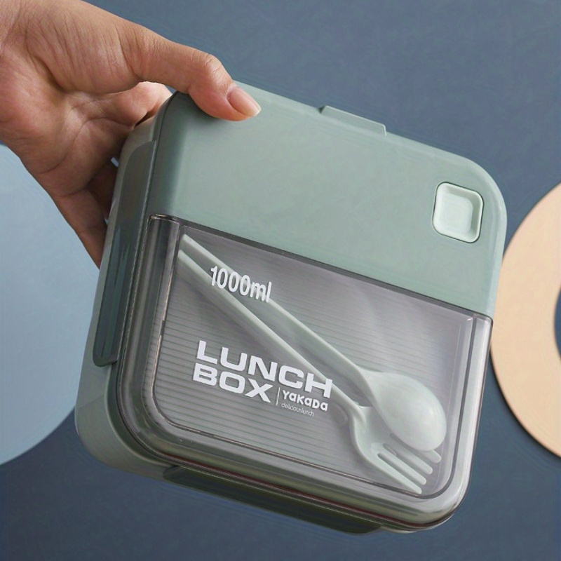 Portable Lunch Box With Tableware Square Bento Box With Fork - Temu