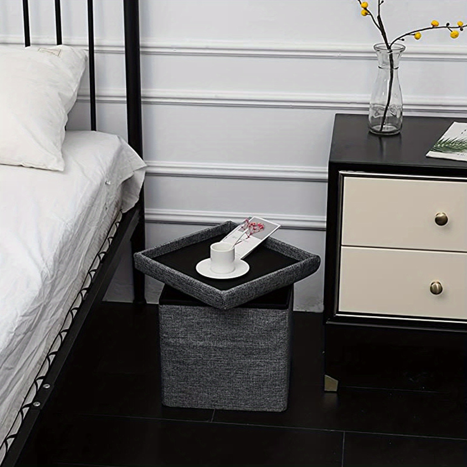 Foldable Storage Ottoman Footrest Linen Storage Cube - Temu New Zealand