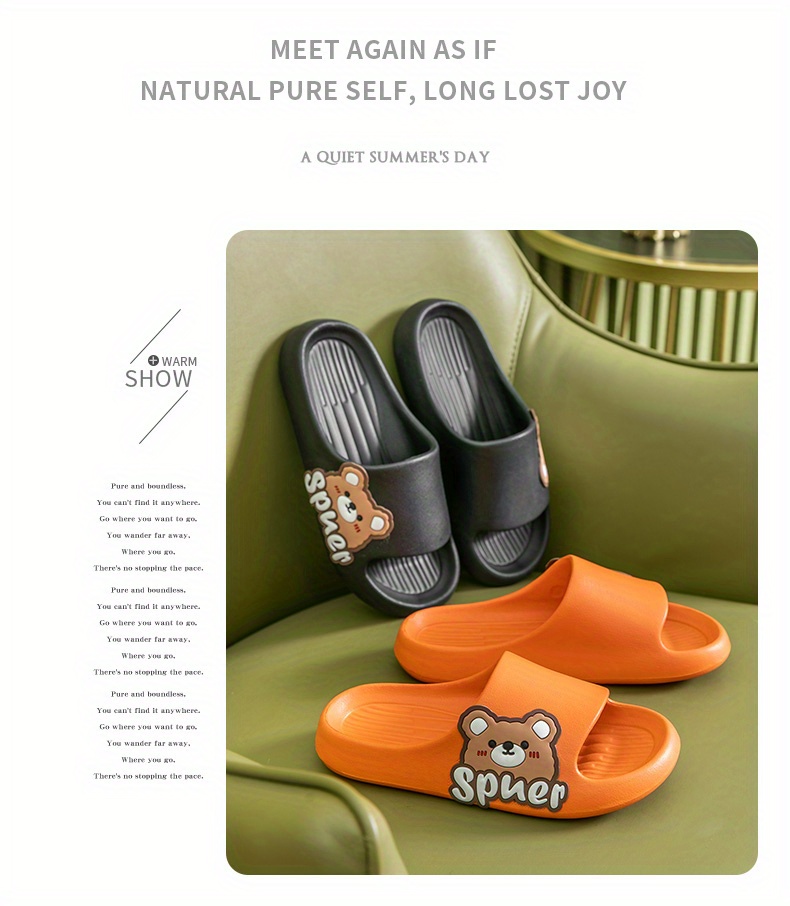 Women's Cute Cartoon Bear Print Slides Casual Soft Sole - Temu United ...