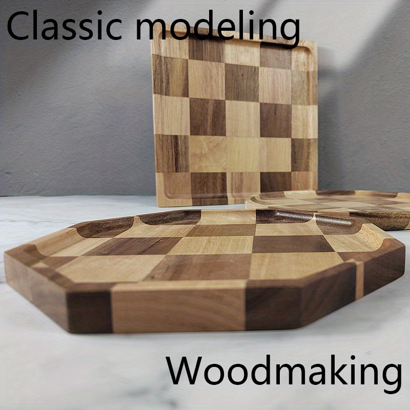 Checkered Walnut Wood Tray Serving Food Snacks Drinks Sushi - Temu ...