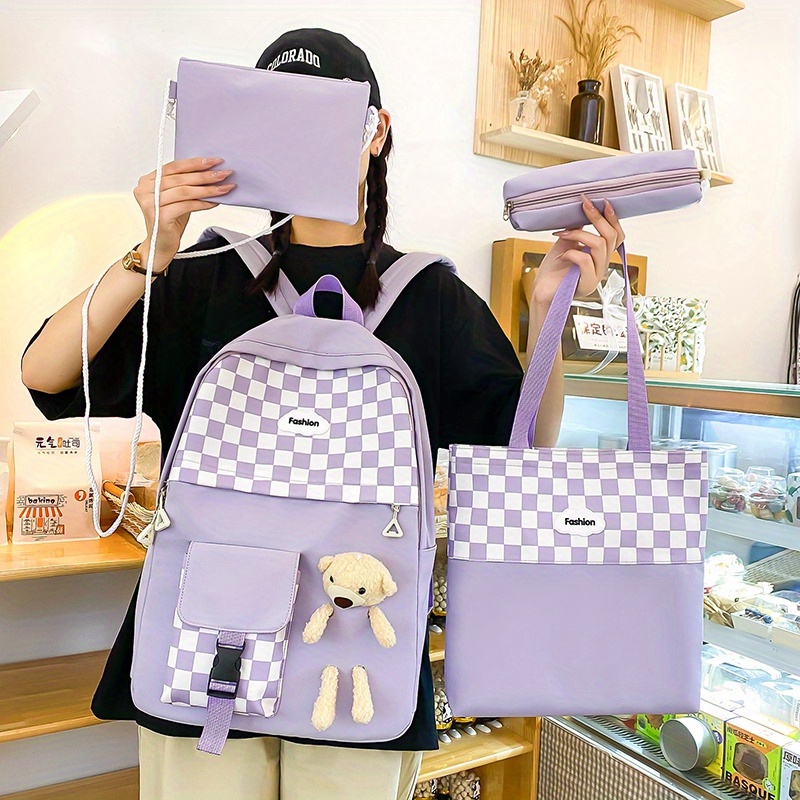 Checkerboard Pattern Backpack Kawaii Preppy Travel Schoolbag - Temu Canada