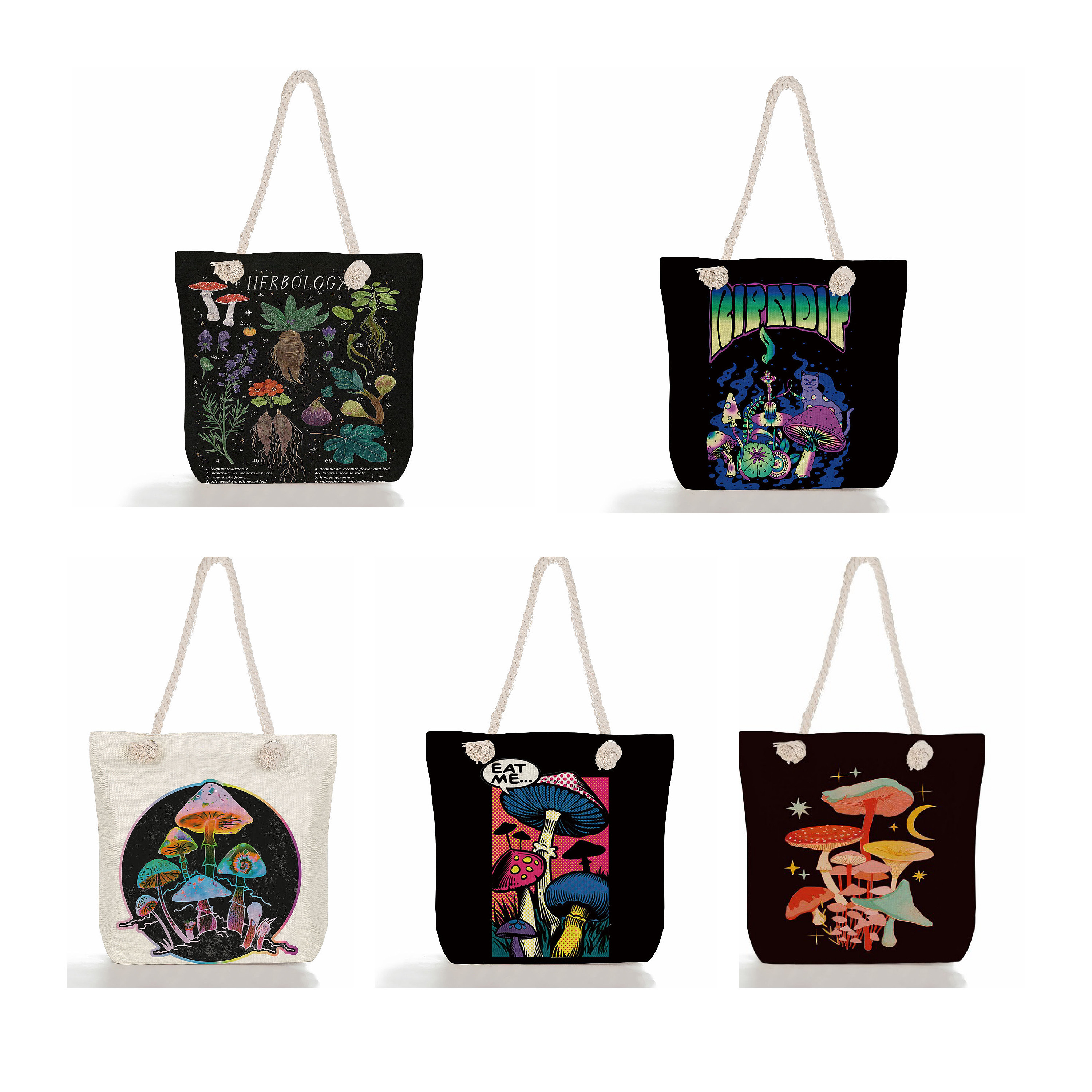 Mushroom Print Fashion Tote Bag Double Handle - Temu Netherlands