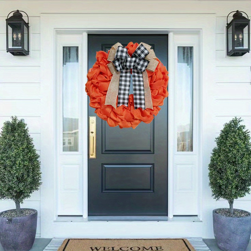 Fall Wreath Door Hanging, Pumpkin Wreath, Orange Ribbon Wreath ...