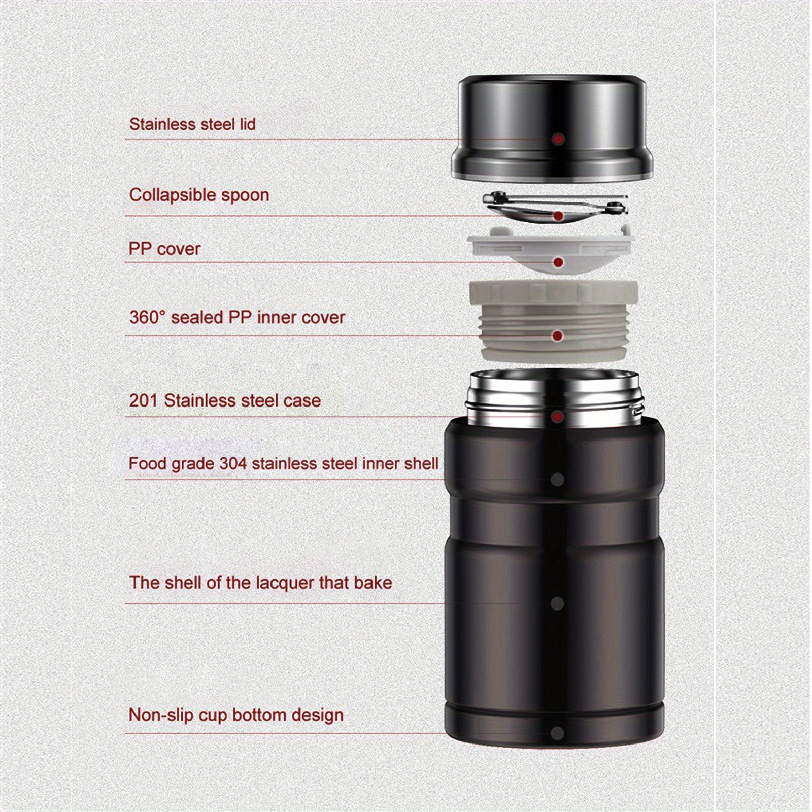 Stainless Steel Thermal Mug Spoon Large Capacity Lunch Box - Temu New ...