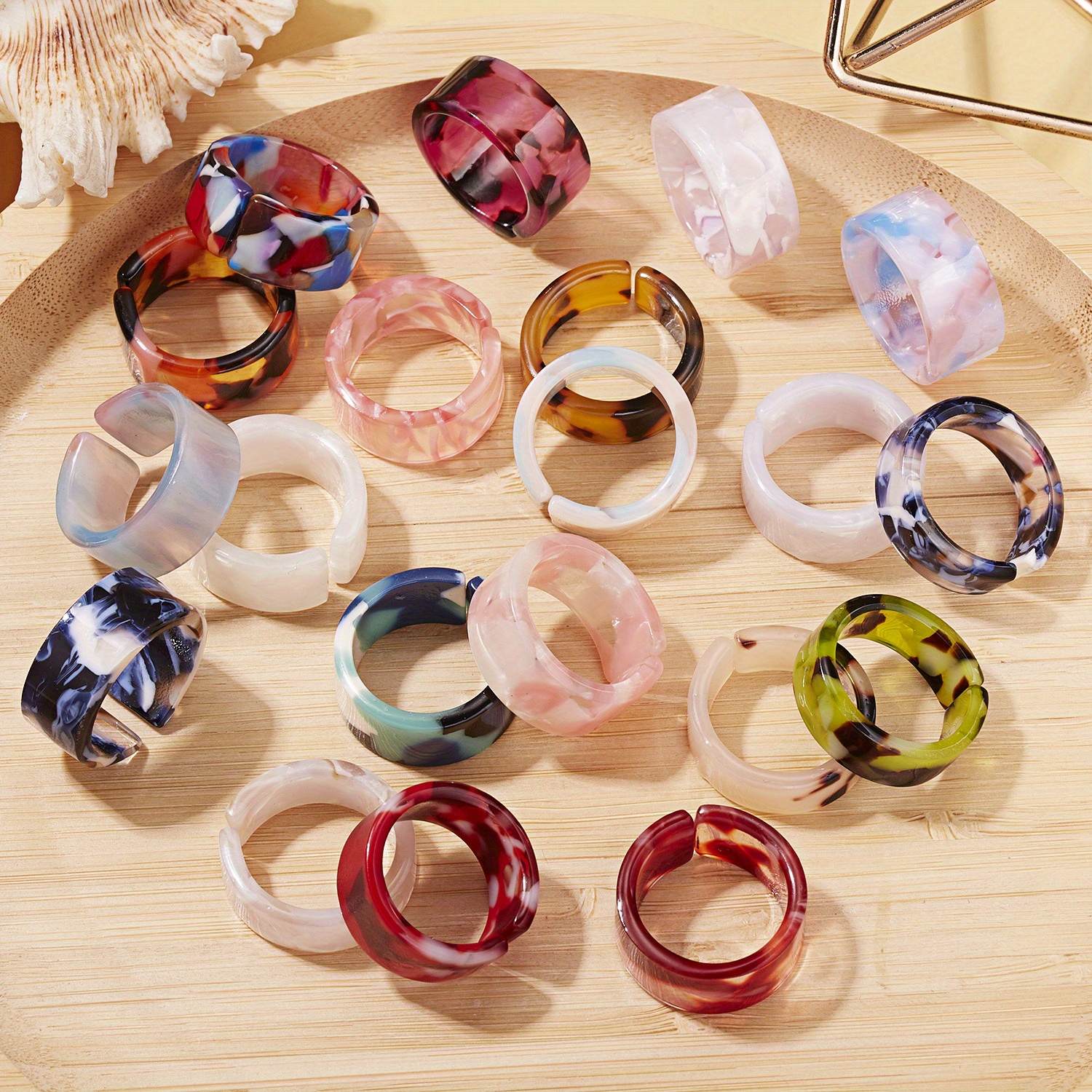 Boho Style Wide Rings Made Resin Smudged Design Warm Soft - Temu Norway