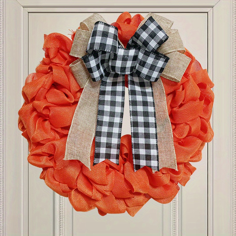 Fall Wreath Door Hanging, Pumpkin Wreath, Orange Ribbon Wreath ...