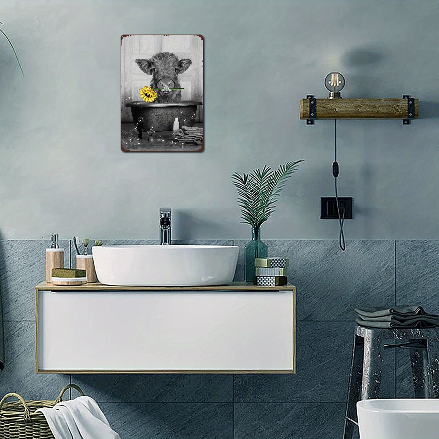 Metal Sign Wall Art Cute Cow Sunflower In Bathtube Bathtub - Temu Kuwait