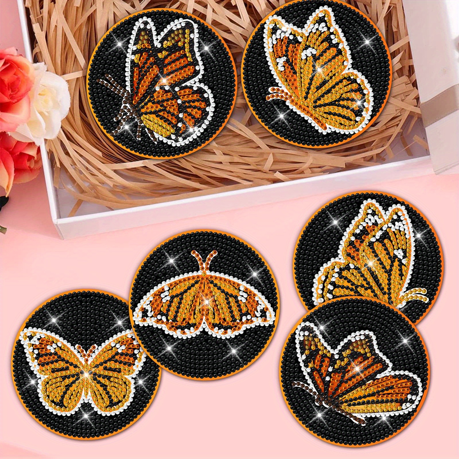 Monarch Butterfly Diamond Art Painting Coasters Kits Holder - Temu Canada