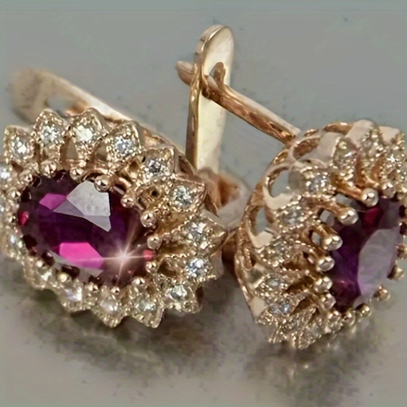 Red Synthetic Gems Decor Floral Earrings Retro Cute - Temu New Zealand