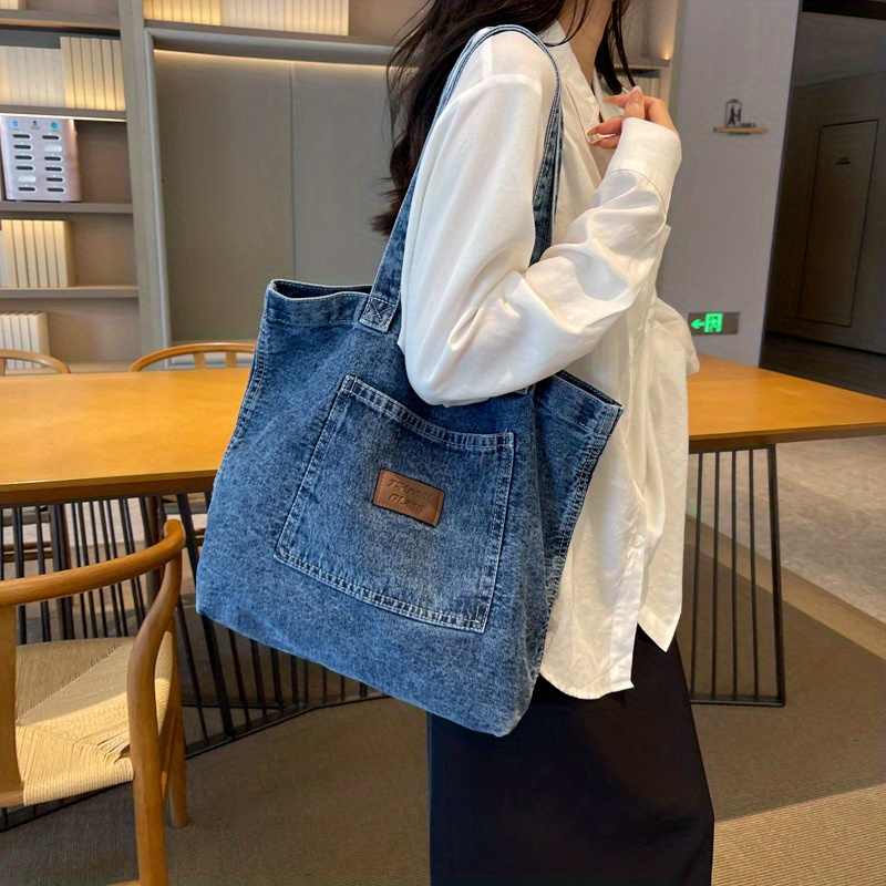 large capacity denim shoulder bag commuter bag women fashion - {region ...
