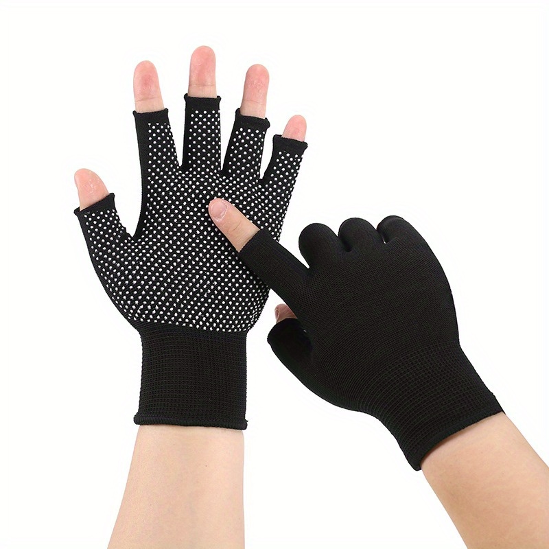 1pair black anti slip breathable sweat absorbing half finger gloves for ...