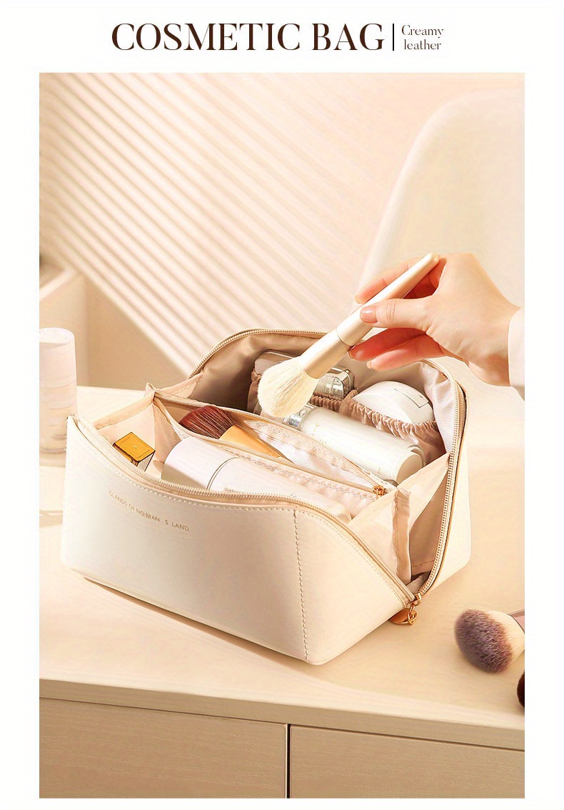 Simple Solid Color Cosmetic Bag Pu Leather Bag Large - Temu Ireland