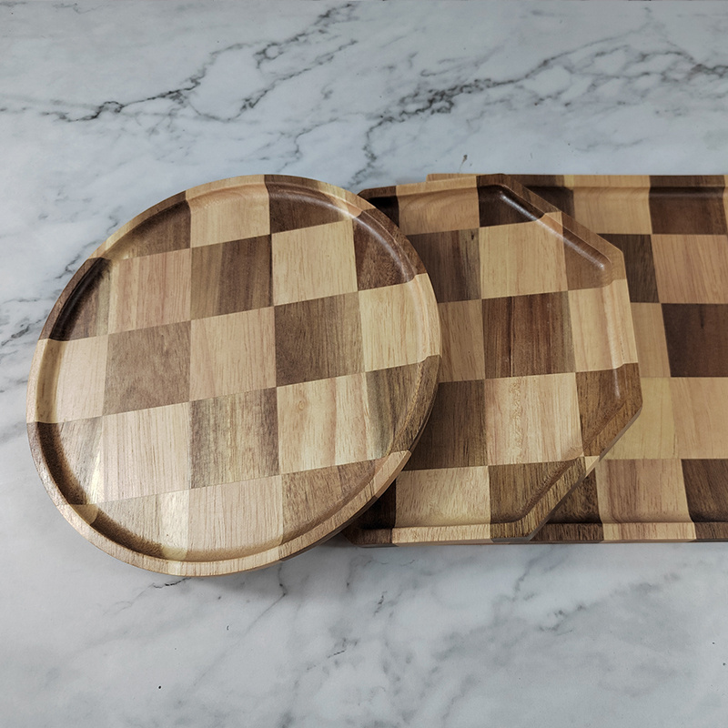 Checkered Walnut Wood Tray Serving Food Snacks Drinks Sushi - Temu ...