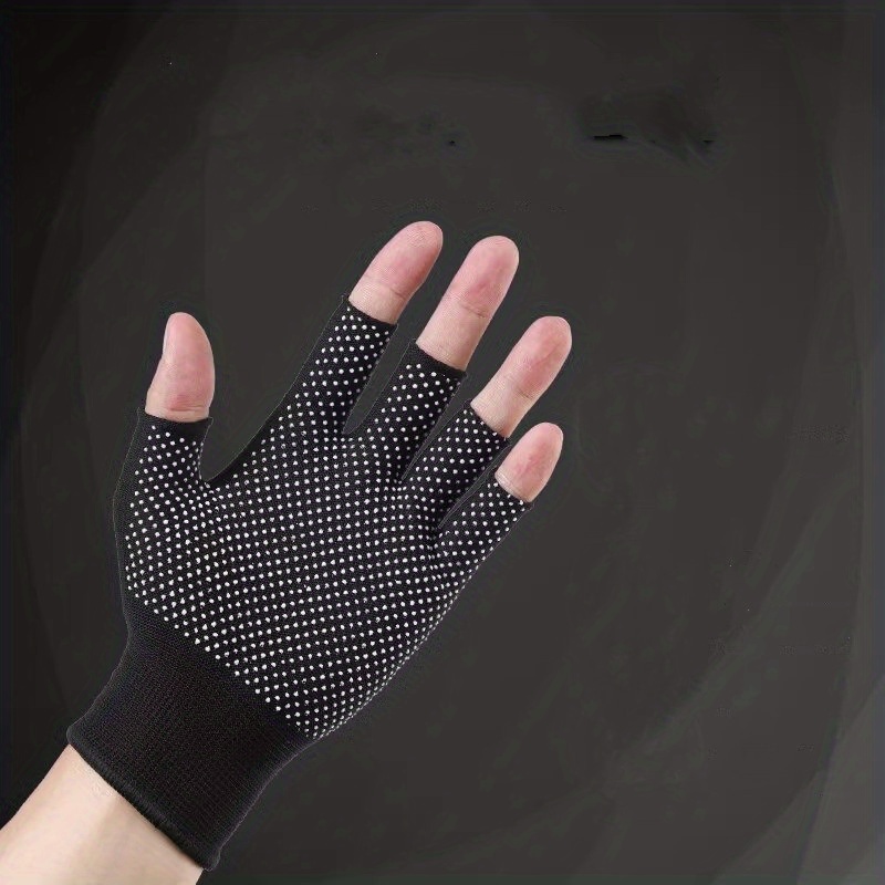 1pair Black Anti Slip Breathable Sweat Absorbing Half Finger Gloves For ...
