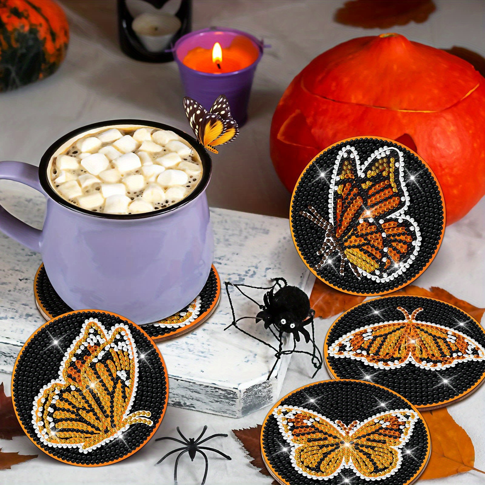 Monarch Butterfly Diamond Art Painting Coasters Kits Holder - Temu Canada