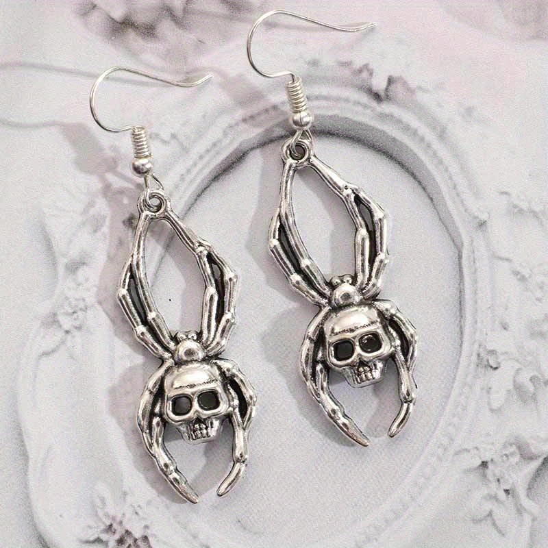 Silvery Creative Skull Pattern Spider Design Dangle Earrings - Temu ...