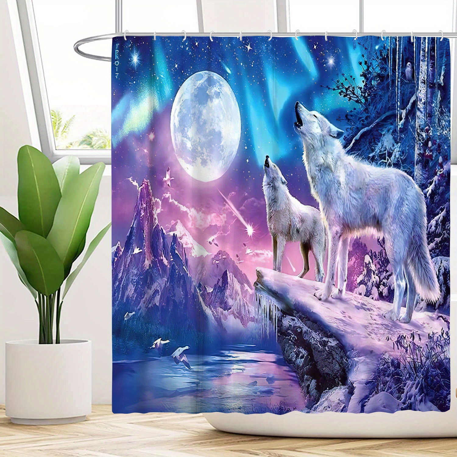 Shower Curtain Set Waterproof Moon Double Wolf Bathroom 12 - Temu Australia