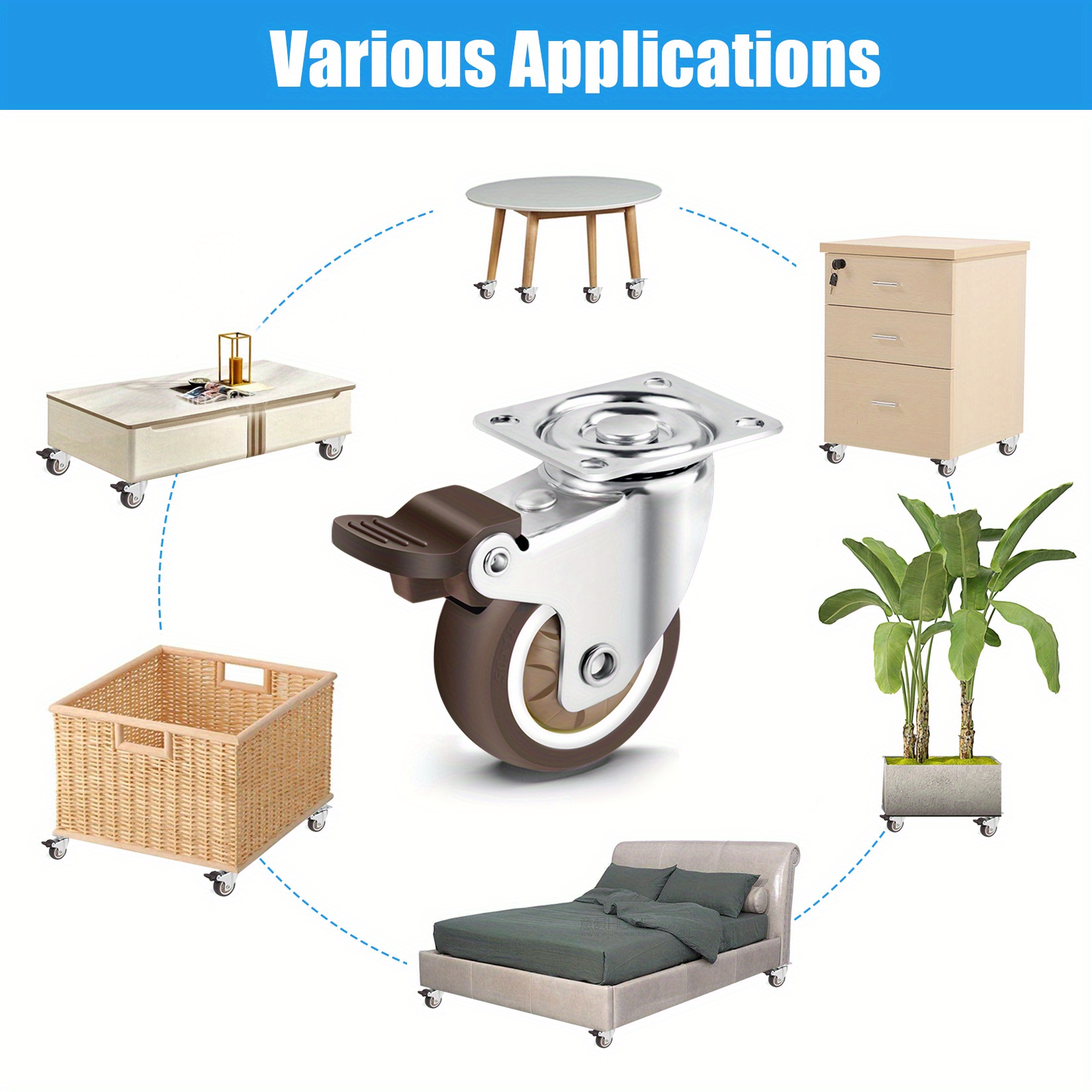 Top Plate Fixed Tpr Rubber Caster Small Caster Wheels - Temu Canada