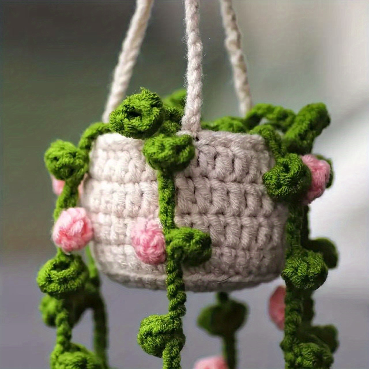 Cute Potted Plant Crochet Hanging Basket Boho Basket Knitted - Temu
