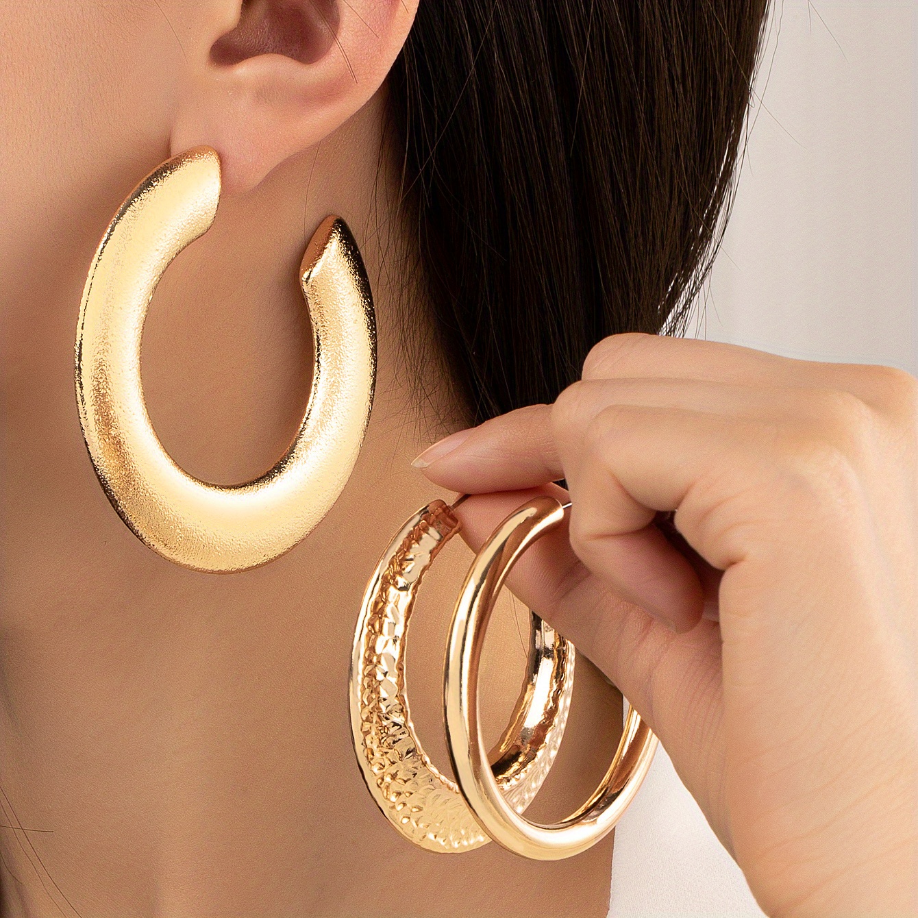 Golden Hoop Earrings Set Retro Elegant Style Zinc Alloy 14k - Temu ...