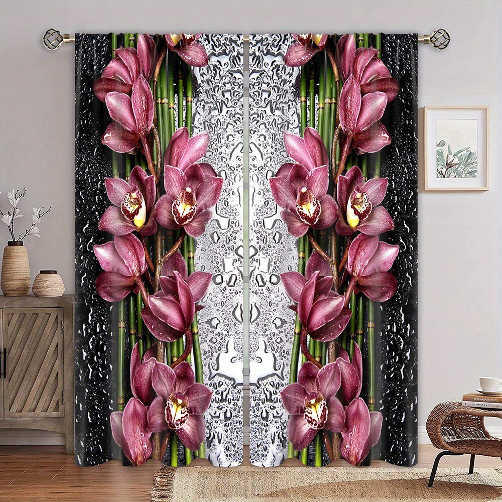 Floral Printed Water Bead Window Curtain Blackout Rod Pocket - Temu United