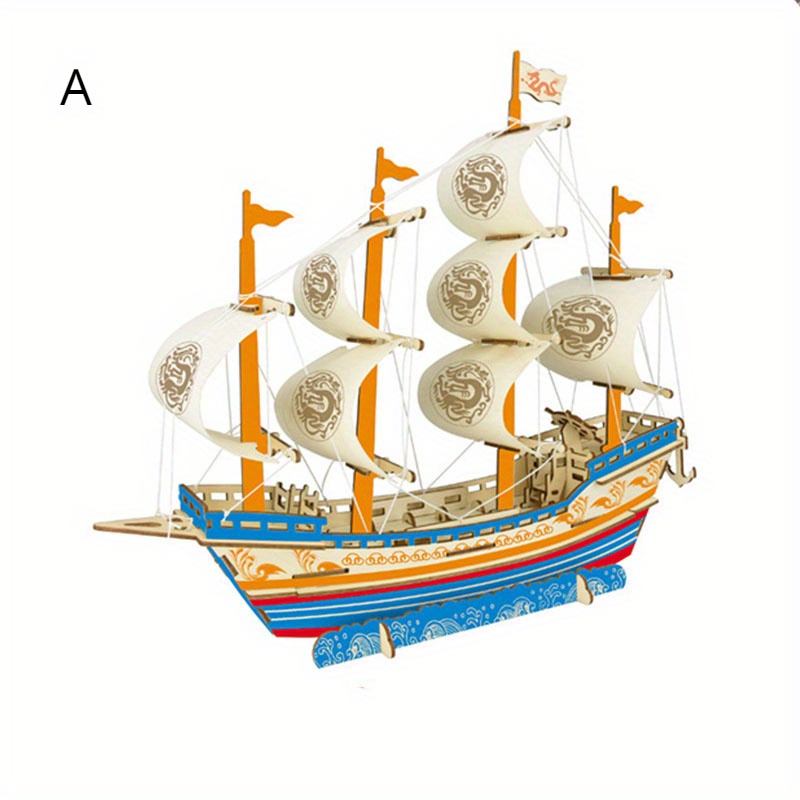 Sailboat Diy Handmade Assembled Wooden Toy Pirate Ship - Temu