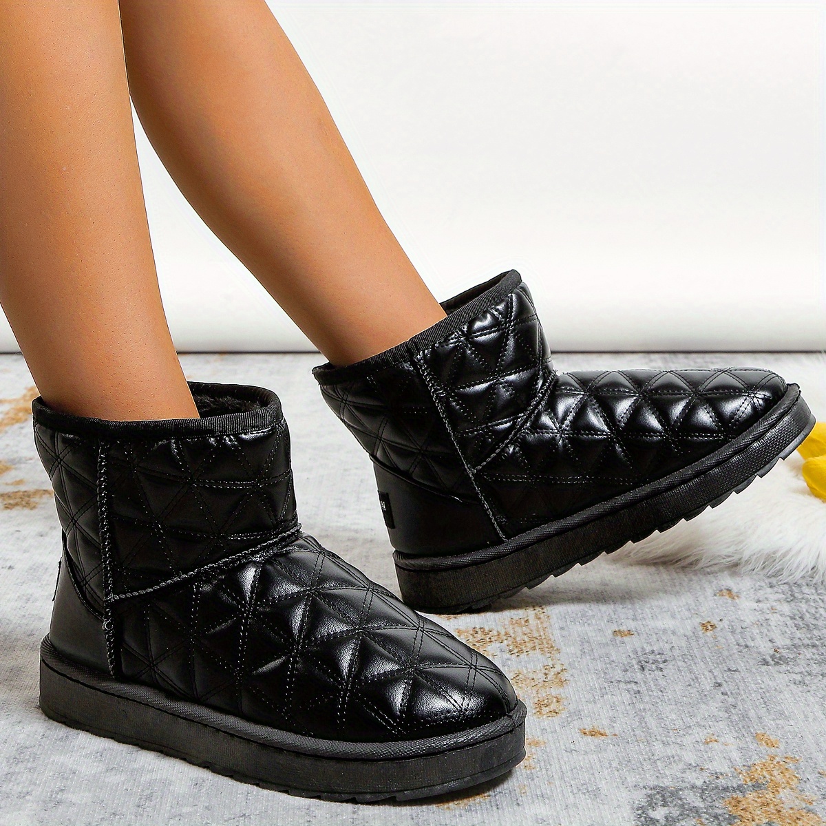 Women's Quilted Pattern Boots Solid Color Patent Leather - Temu Netherlands