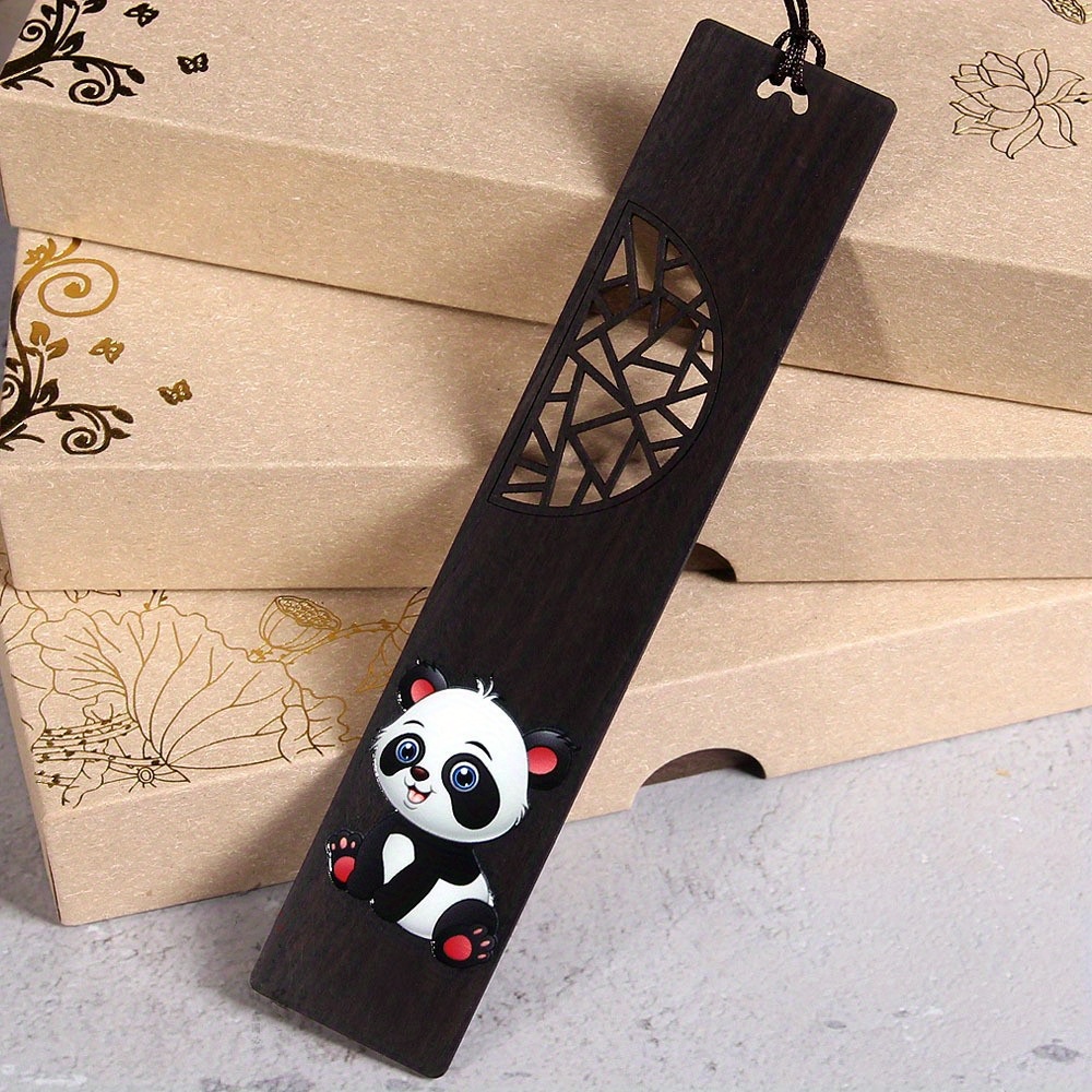 Chinese Style Painted Panda Sandalwood Bookmark Vintage - Temu Canada