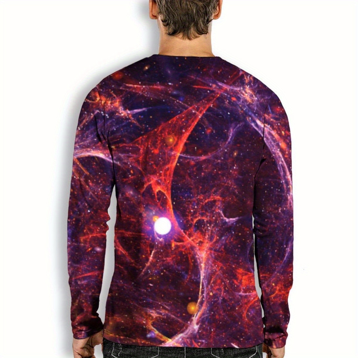 3d Galaxy Print, Men's Graphic Design Crew Neck Long Sleeve Novel T-shirt Tee, Casual Comfy ...