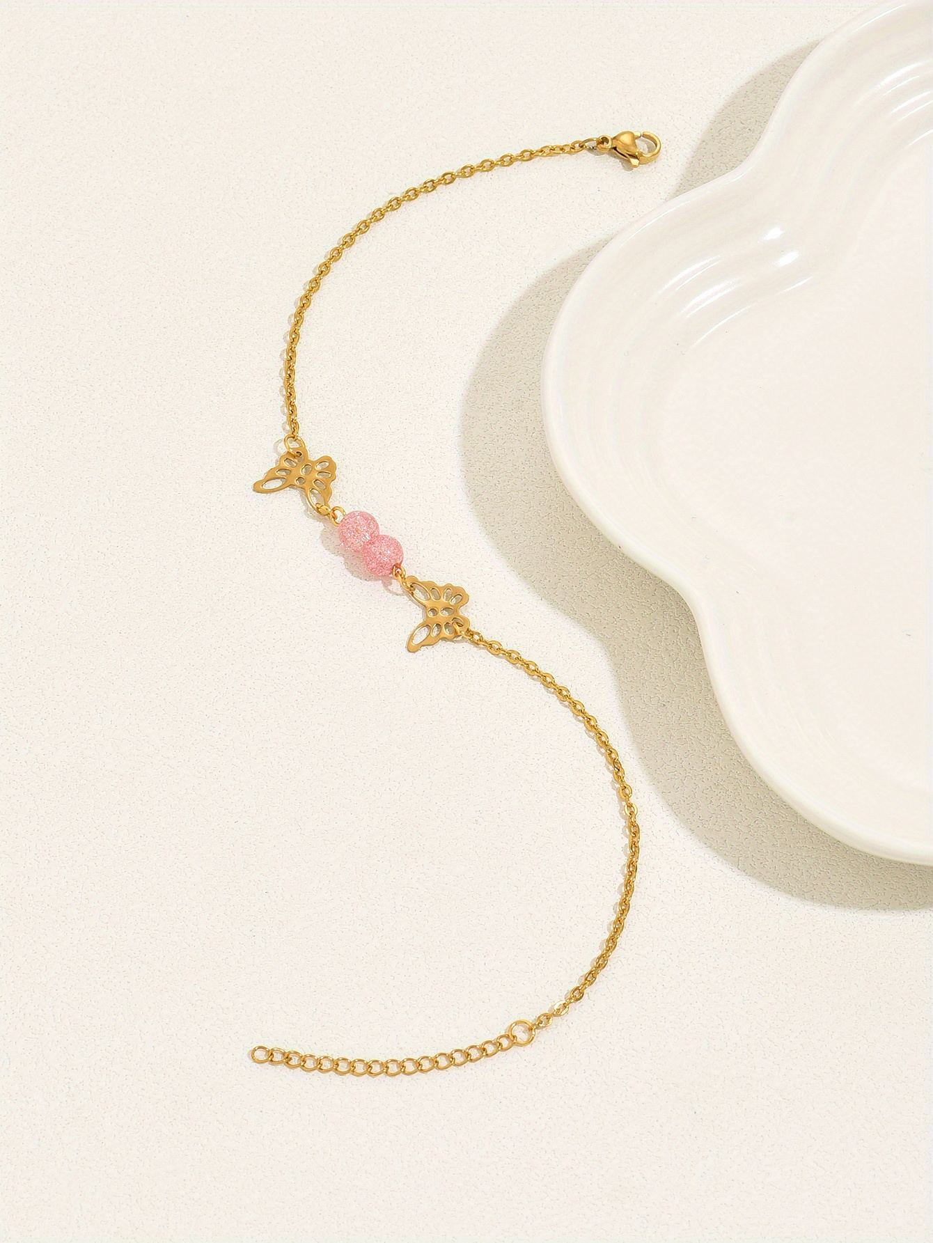 Hollow Butterfly Thin Chain Anklet Pink - Temu Australia